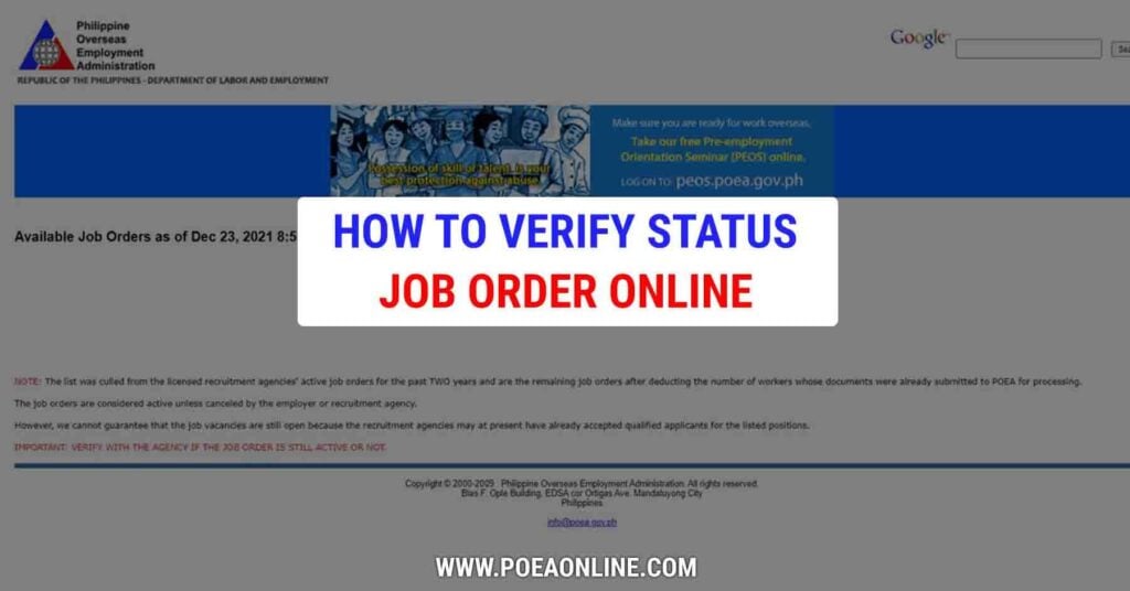 How to Verify Agency Job Orders Online | POEA Online
